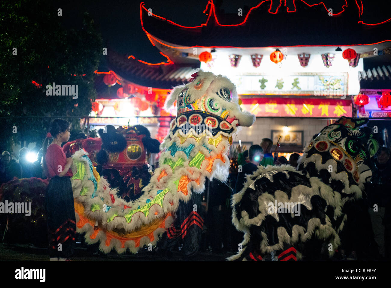 Los Angeles, California, USA. 4th February, 2019. Lion Dance in front ...