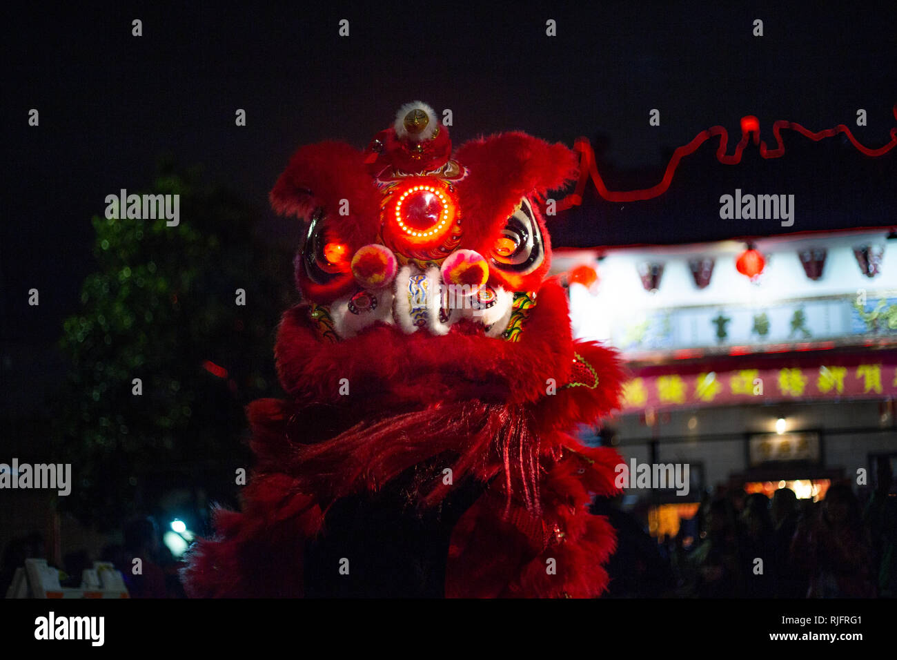 Los Angeles, California, USA. 4th February, 2019. Lion Dance in front ...