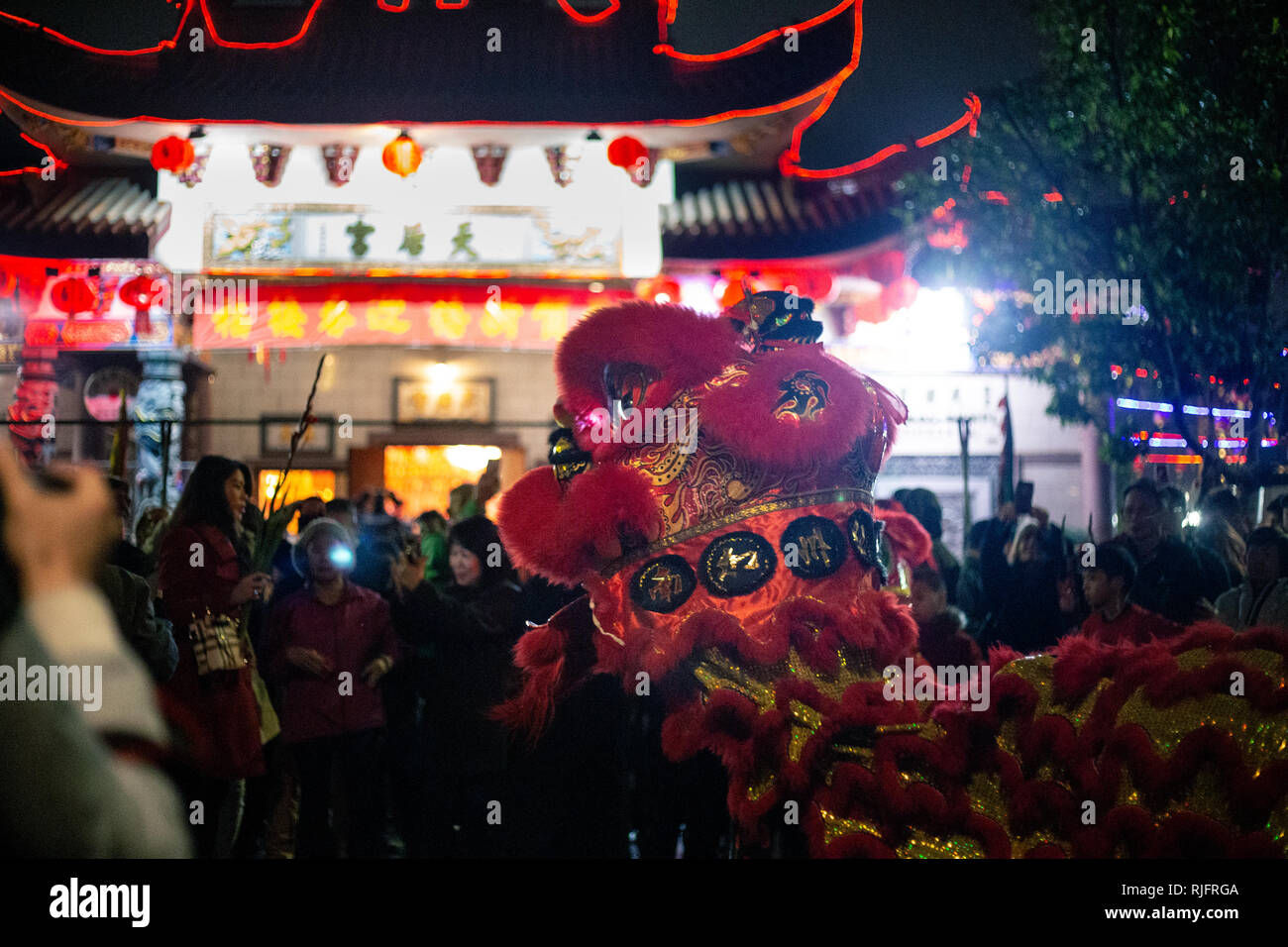 Los Angeles, California, USA. 4th February, 2019. Lion Dance in front ...
