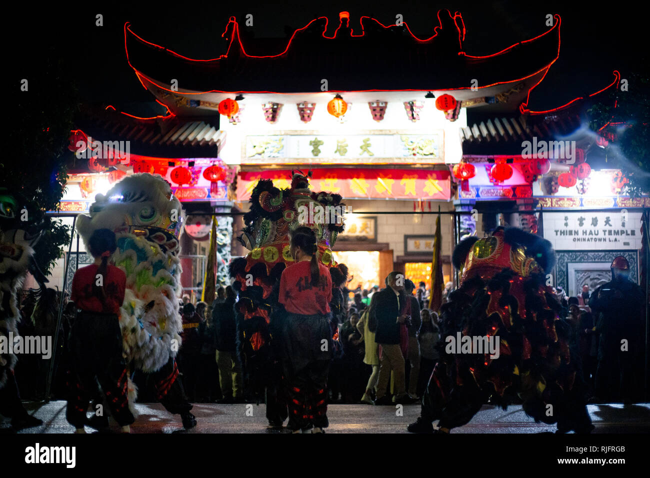 Los Angeles, California, USA. 4th February, 2019. Lion Dance in front ...