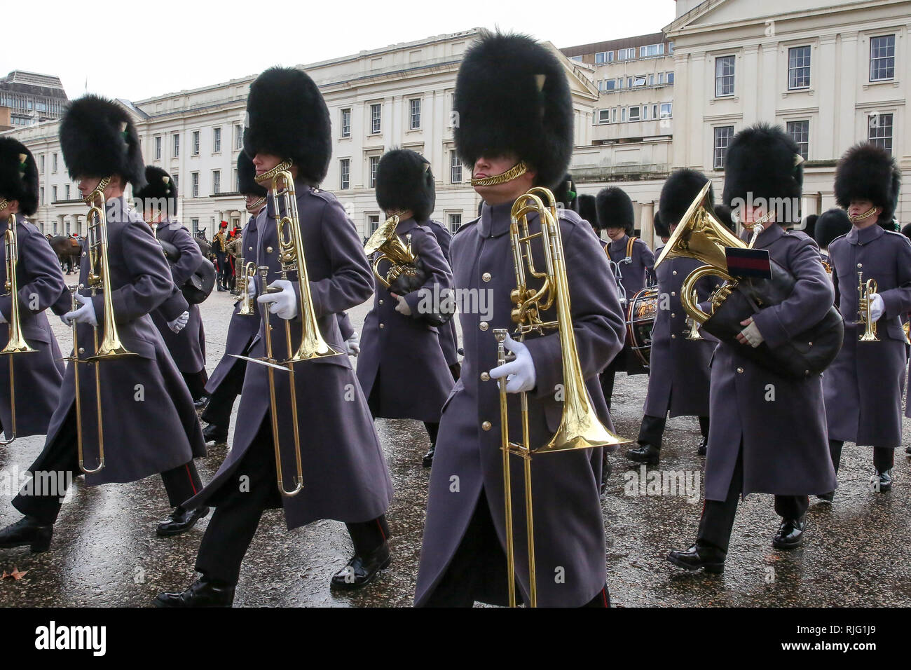 Wellington Barracks. London, UK 6 Feb 2019 - The Marching Band leaves ...