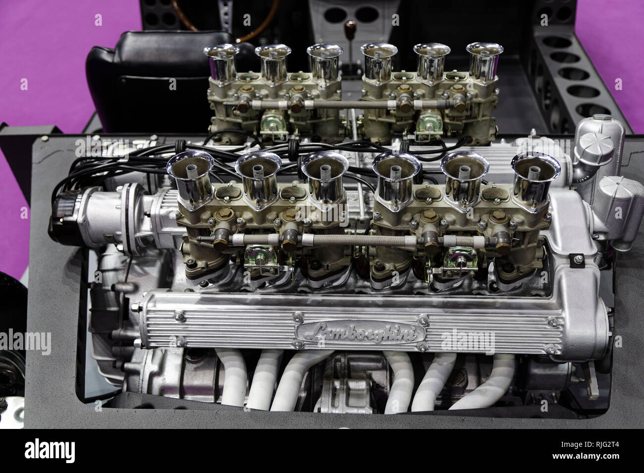 Paris, France. 05th Feb, 2019. Lamborghini engine - The Retromobile ...