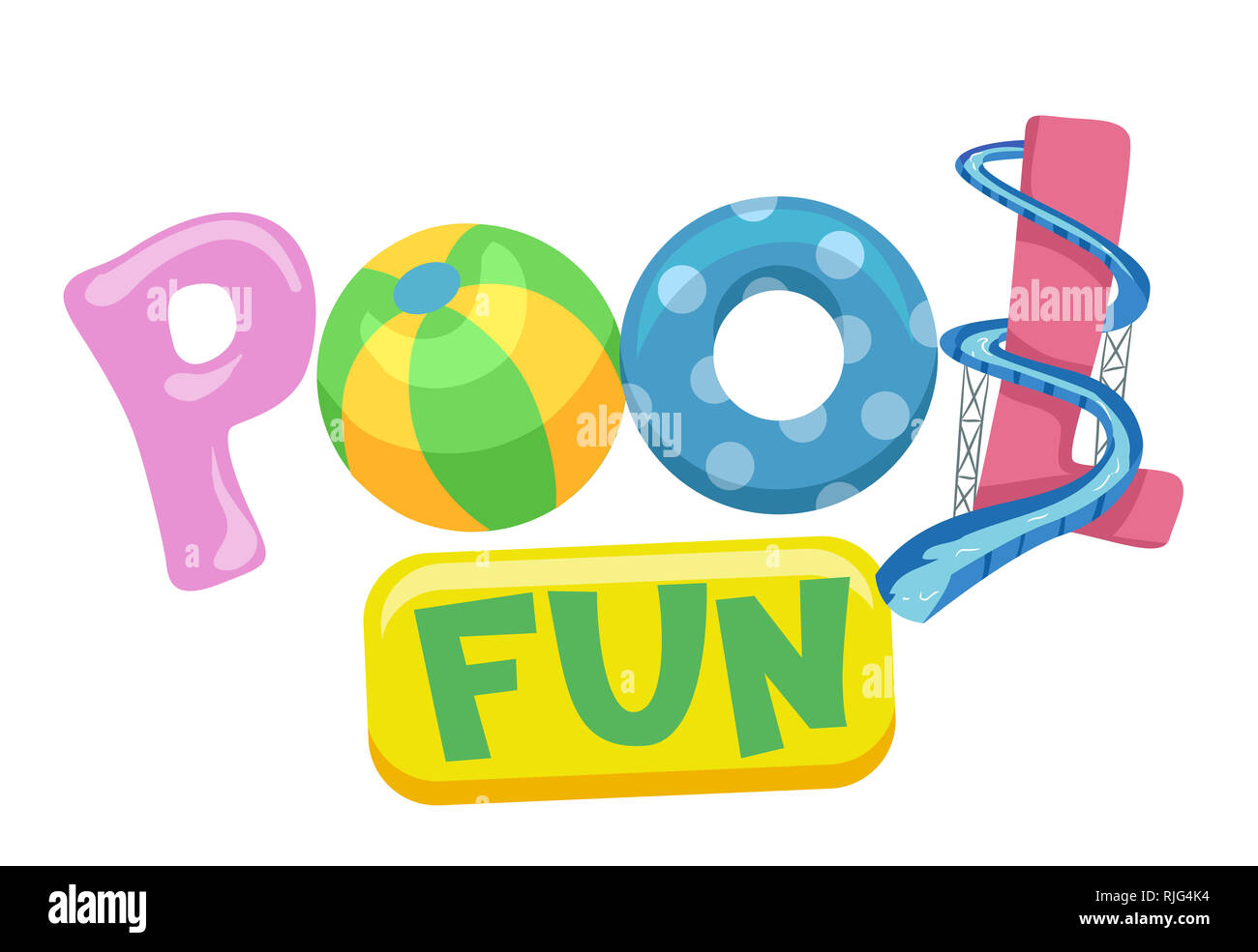 Illustration of Pool Fun Lettering with Ball, Flotation Device and ...