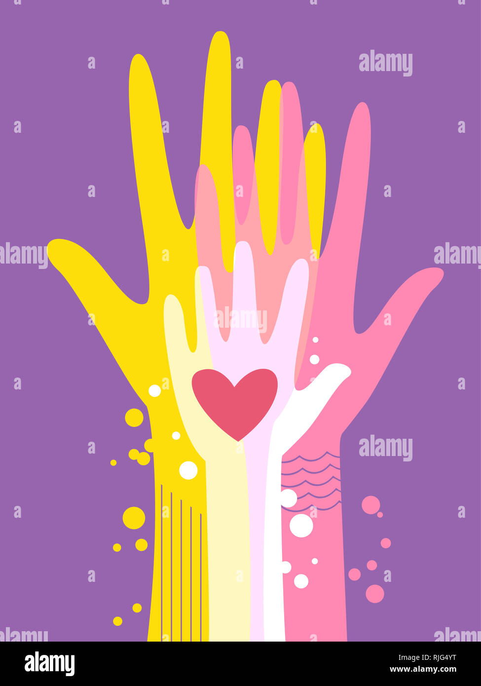 Illustration of a Family Hand with Heart Print in the Middle. Family ...