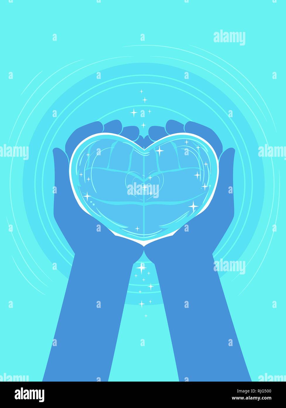 Illustration of Hands Taking Water Forming a Heart. Clean Water ...