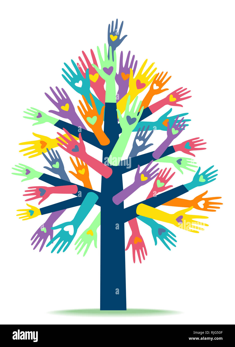 Illustration of Several Hands with Heart Prints Forming a Tree. Charity ...