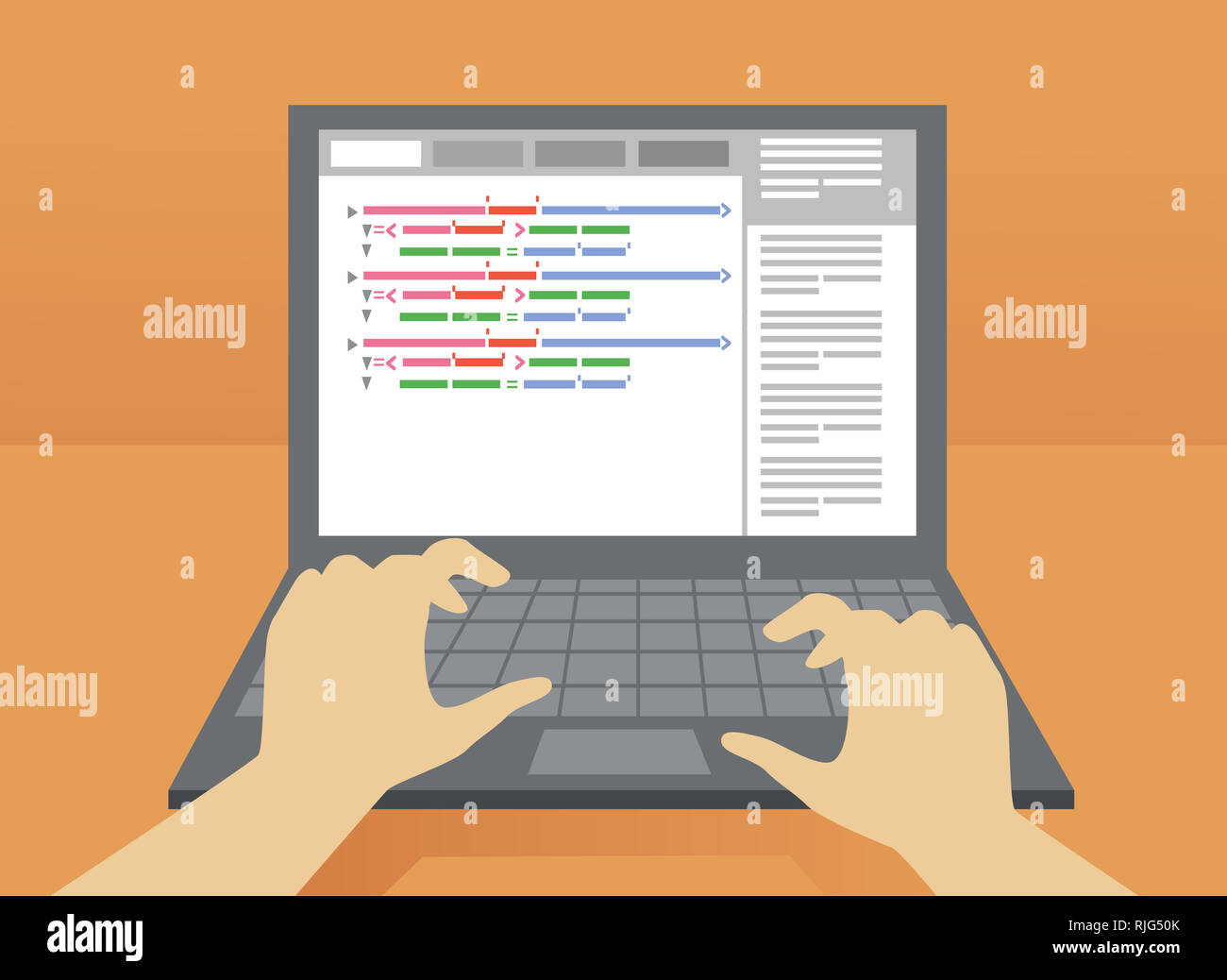 Illustration of Hands Typing and Coding on a Laptop. Computer ...