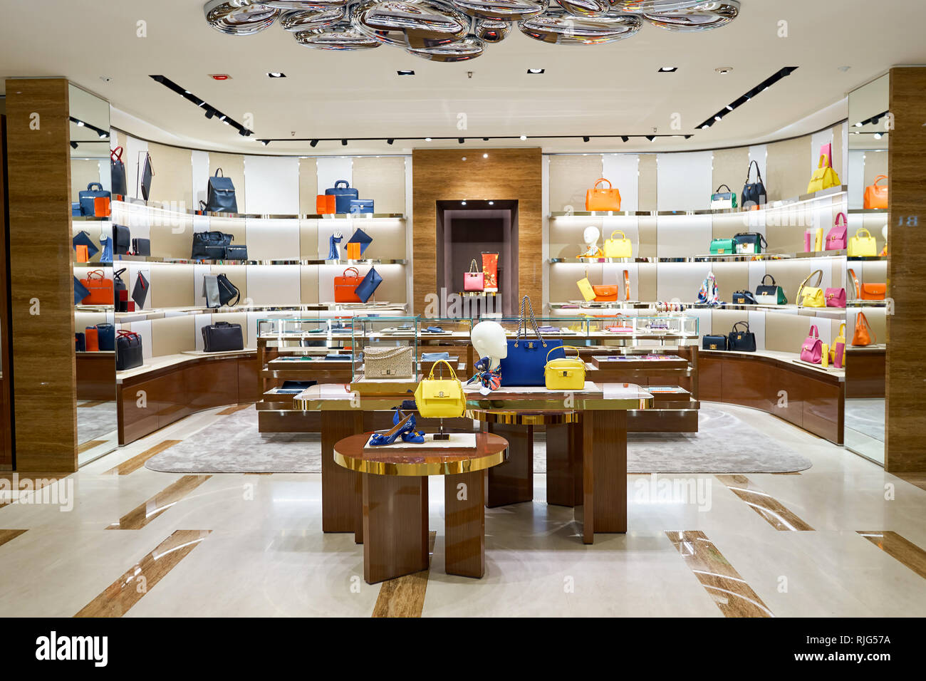 HONG KONG - JANUARY 27, 2016: interior of Salvatore Ferragamo store at ...