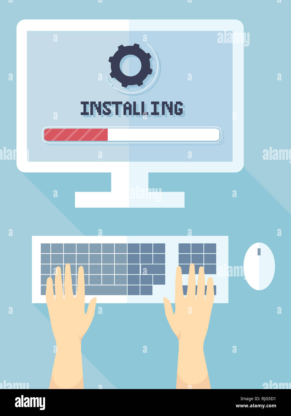 Illustration of Hands on Keyboard with Installing Icon On Screen ...