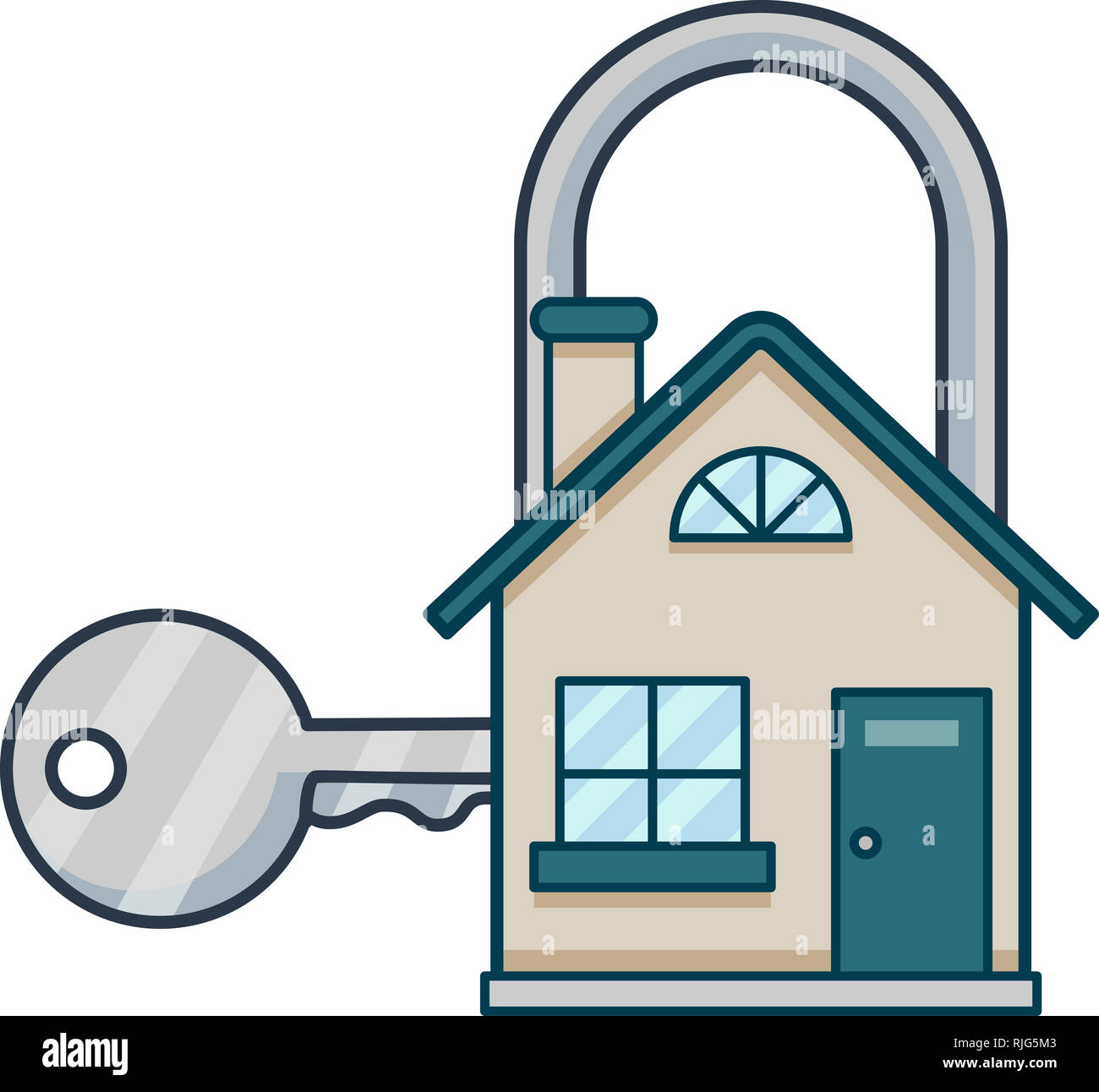 Illustration of a Padlock Made of a House with a Key Inserted. House ...