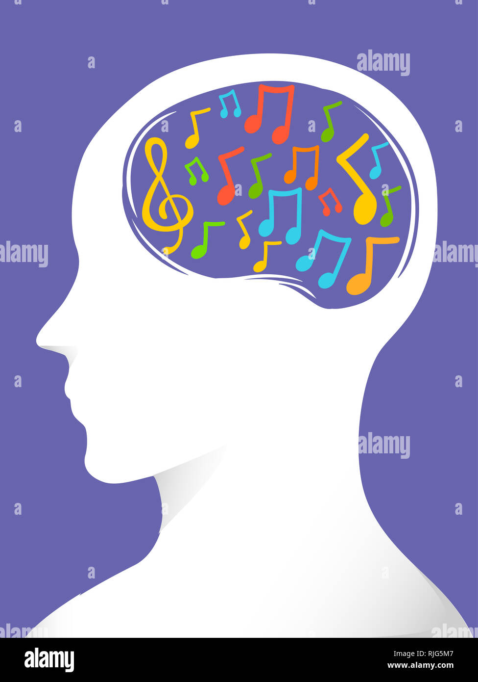 Illustration of a Man with Musical Notes Inside the Brain Stock Photo ...