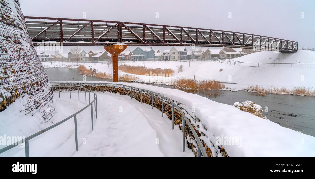 Bridge over lake in snowy Daybreak, Utah Stock Photo - Alamy