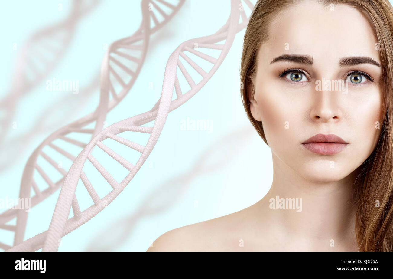 Portrait of sensual woman among DNA chains Stock Photo - Alamy