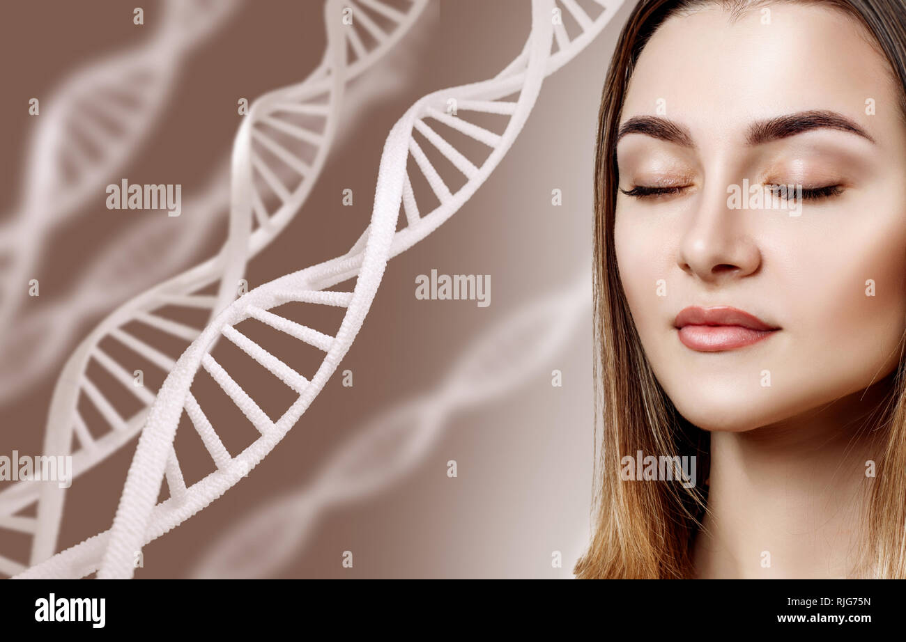 Portrait of sensual woman among DNA chains Stock Photo - Alamy