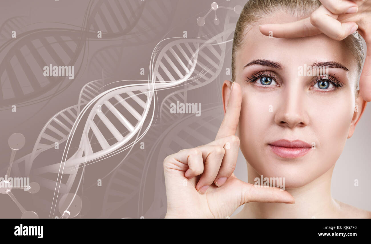 Portrait of sensual woman among DNA chains Stock Photo - Alamy
