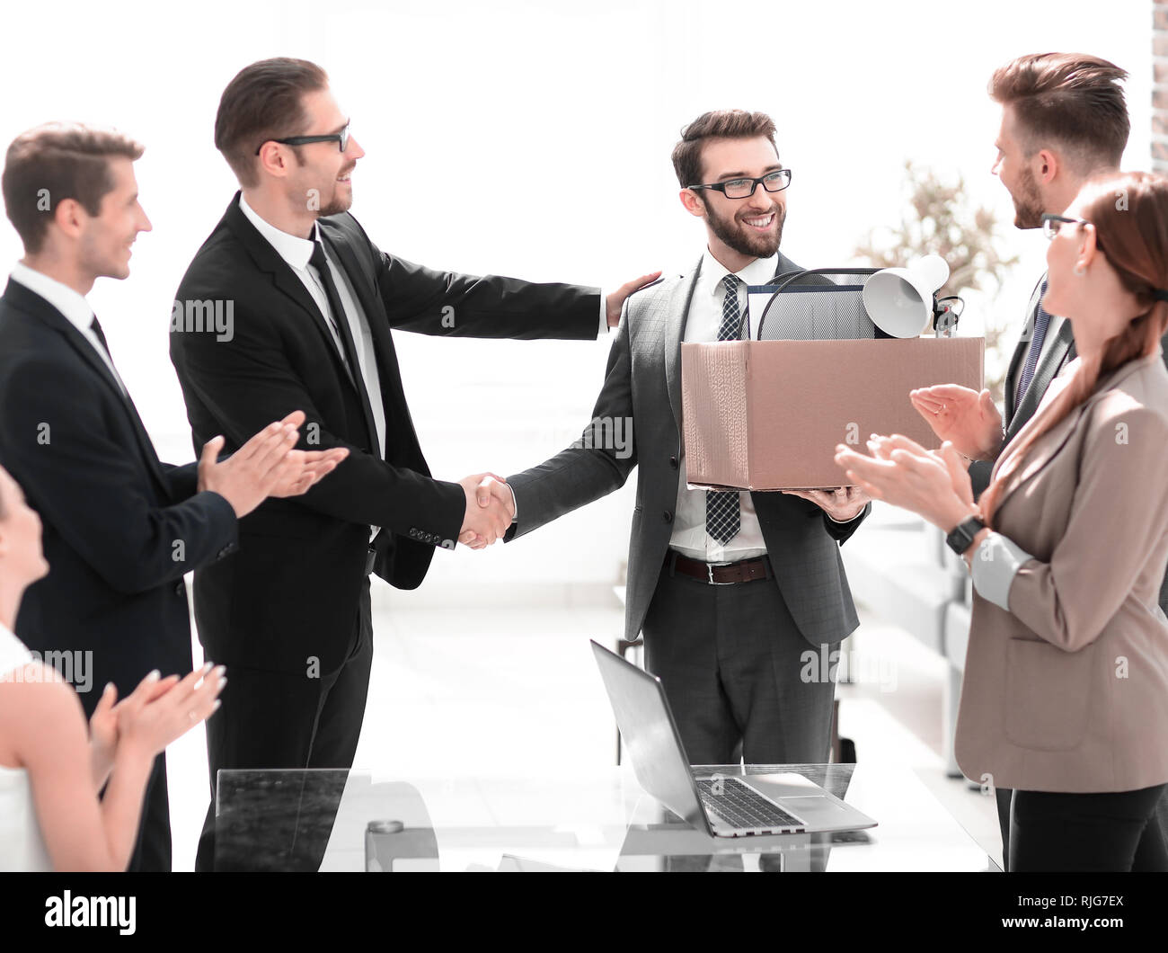 Manager and business team meet new employee Stock Photo - Alamy