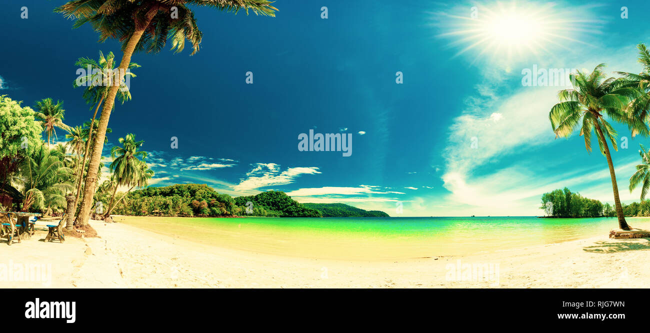 Nature panoramic landscape: Amazing Panorama sandy tropical beach with ...