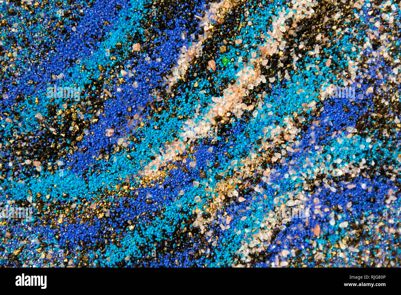 Layered colorful sand pattern. Marble style background. Blue and gold ...