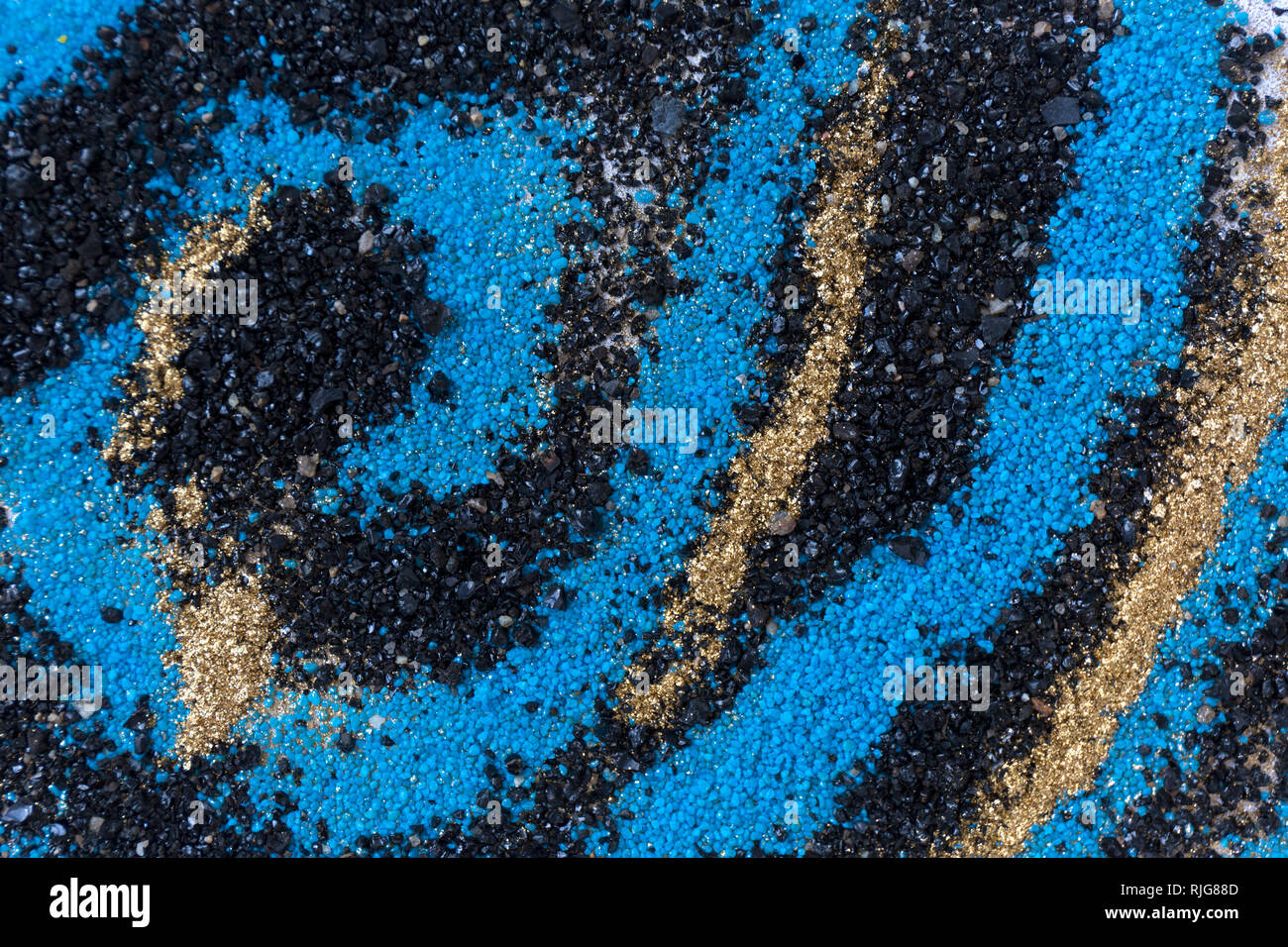 Layered colorful sand pattern. Marble style background. Blue and gold ...