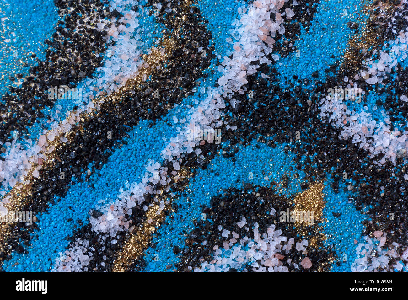 Layered colorful sand pattern. Marble style background. Blue and gold ...