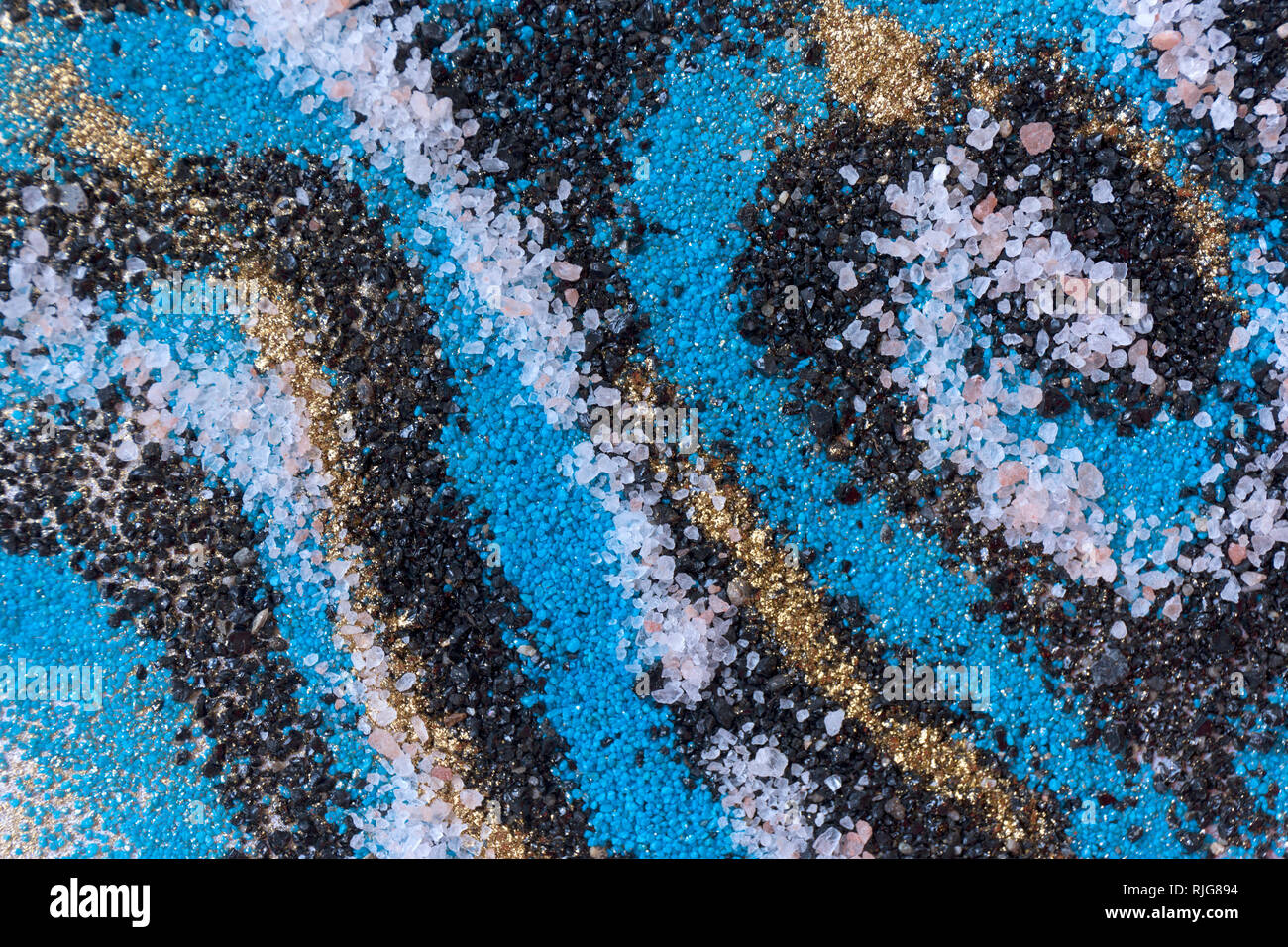 Layered colorful sand pattern. Marble style background. Blue and gold ...