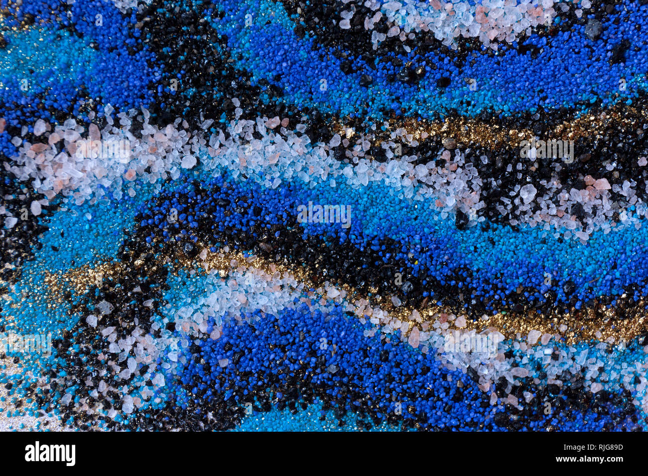 Layered colorful sand pattern. Marble style background. Blue and gold ...