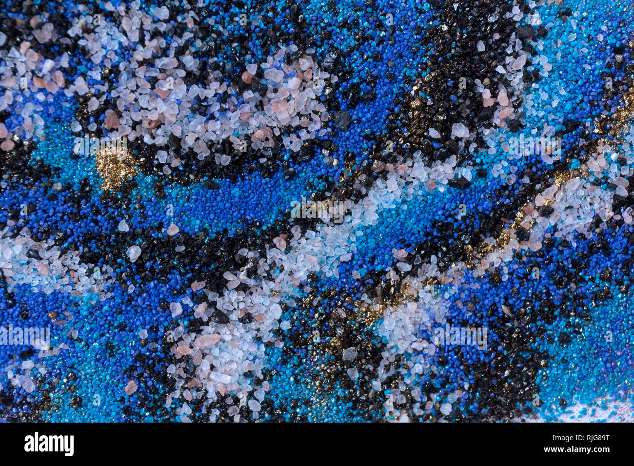 Layered colorful sand pattern. Marble style background. Blue and gold ...