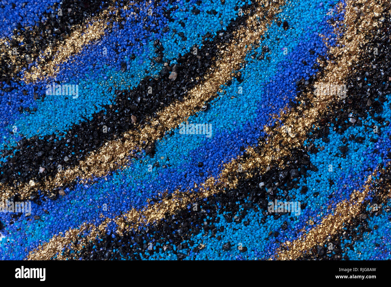 Layered colorful sand pattern. Marble style background. Blue and gold ...
