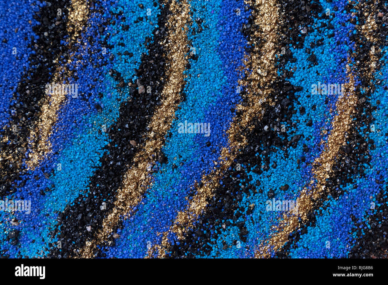 Layered colorful sand pattern. Marble style background. Blue and gold ...