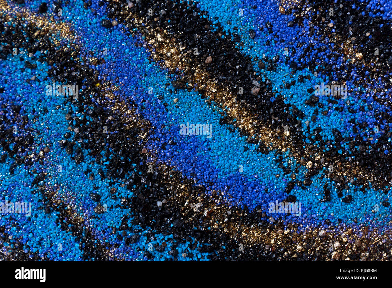 Layered colorful sand pattern. Marble style background. Blue and gold ...