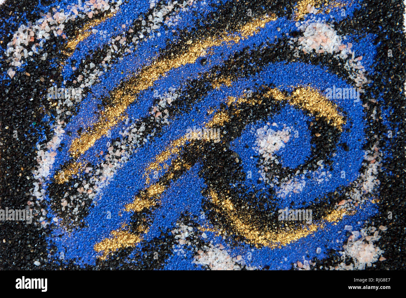 Layered colorful sand pattern. Marble style background. Blue and gold ...