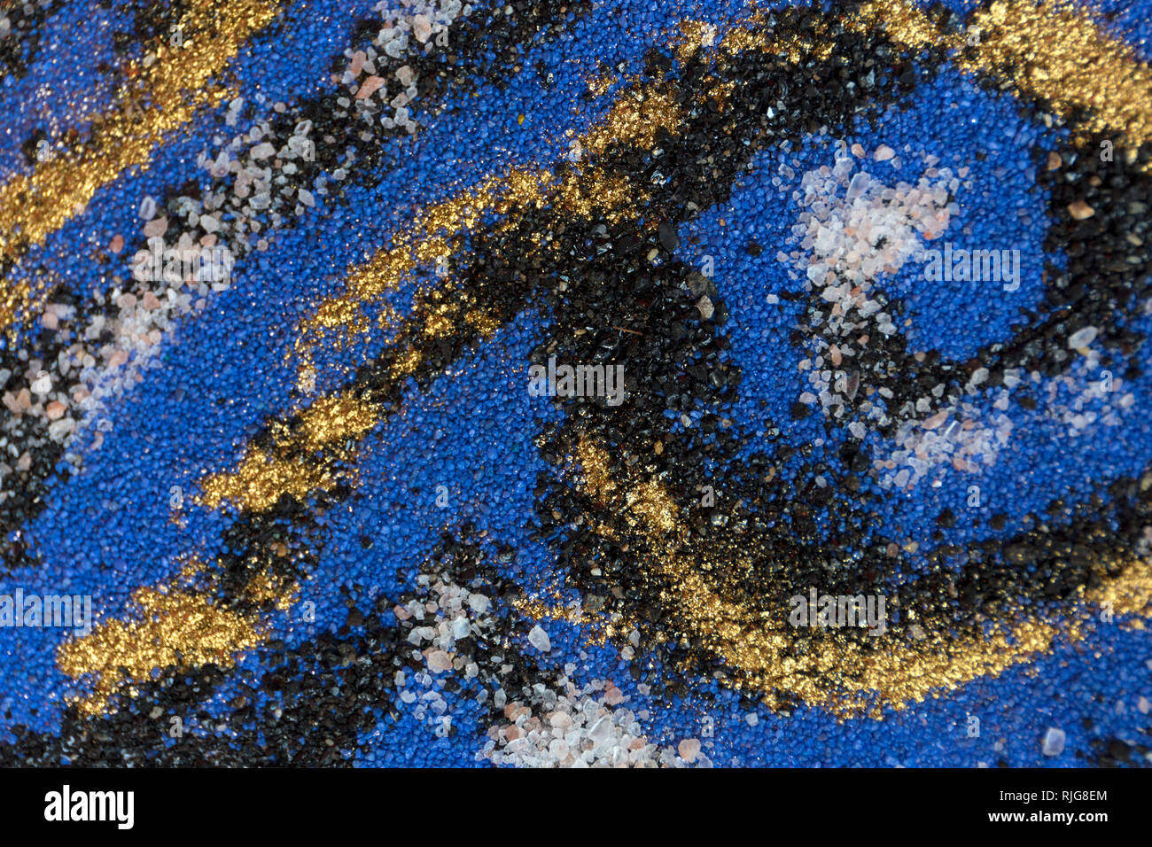 Layered colorful sand pattern. Marble style background. Blue and gold ...