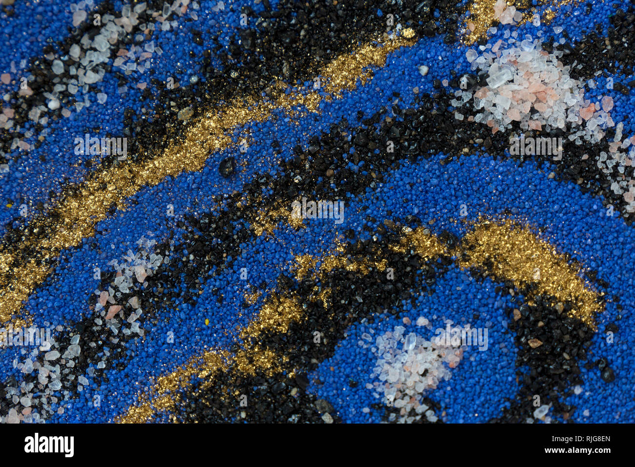 Layered colorful sand pattern. Marble style background. Blue and gold ...