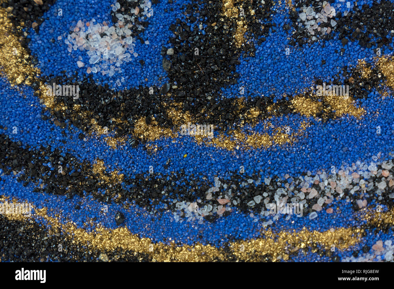 Layered colorful sand pattern. Marble style background. Blue and gold ...