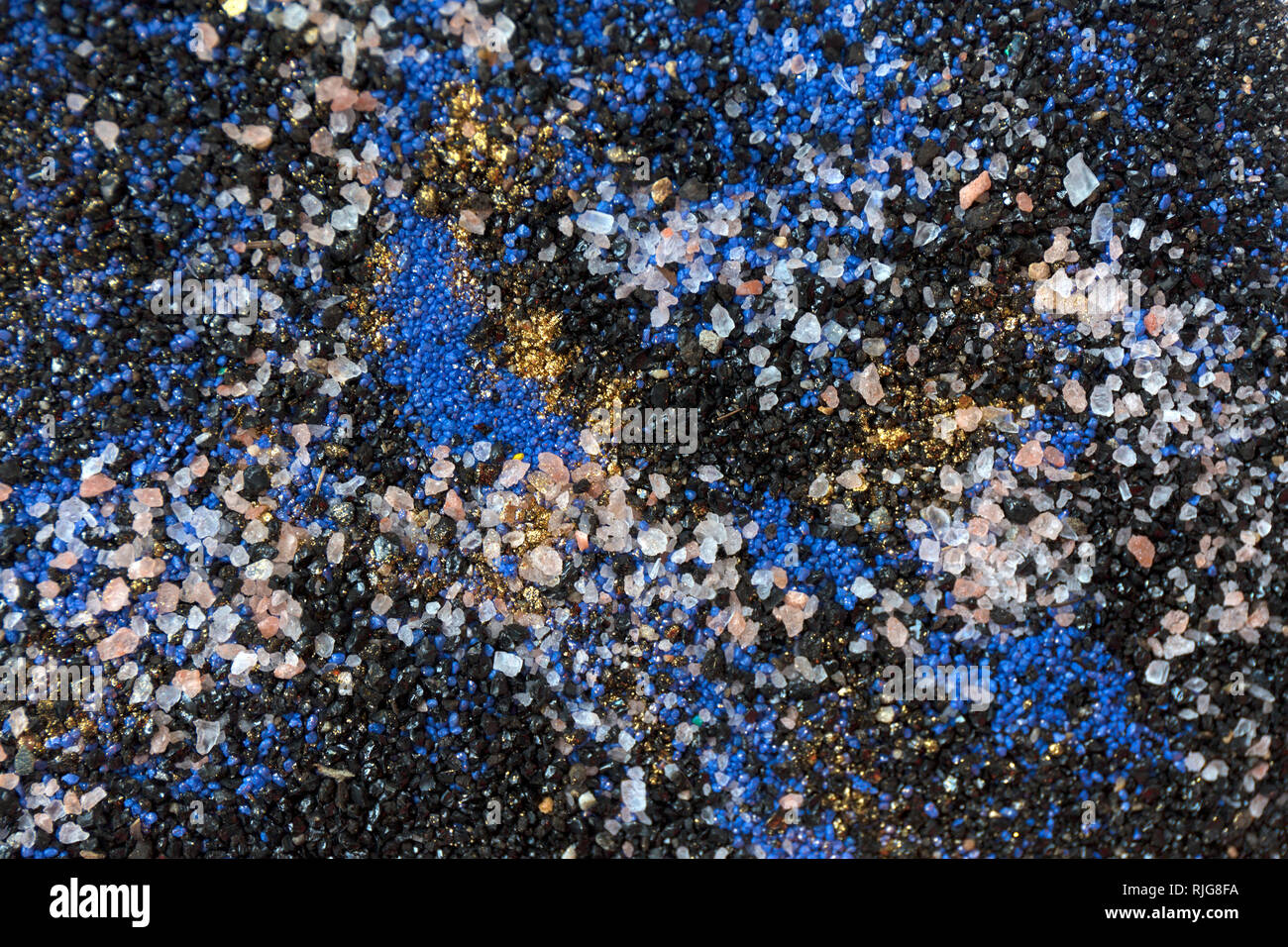 Layered colorful sand pattern. Marble style background. Blue and gold ...