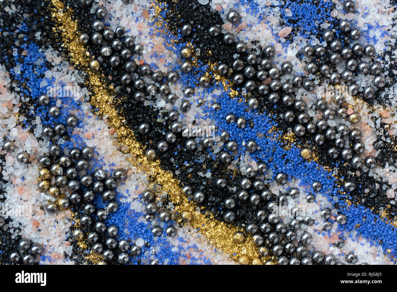 Layered colorful sand pattern. Marble style background. Blue and gold ...
