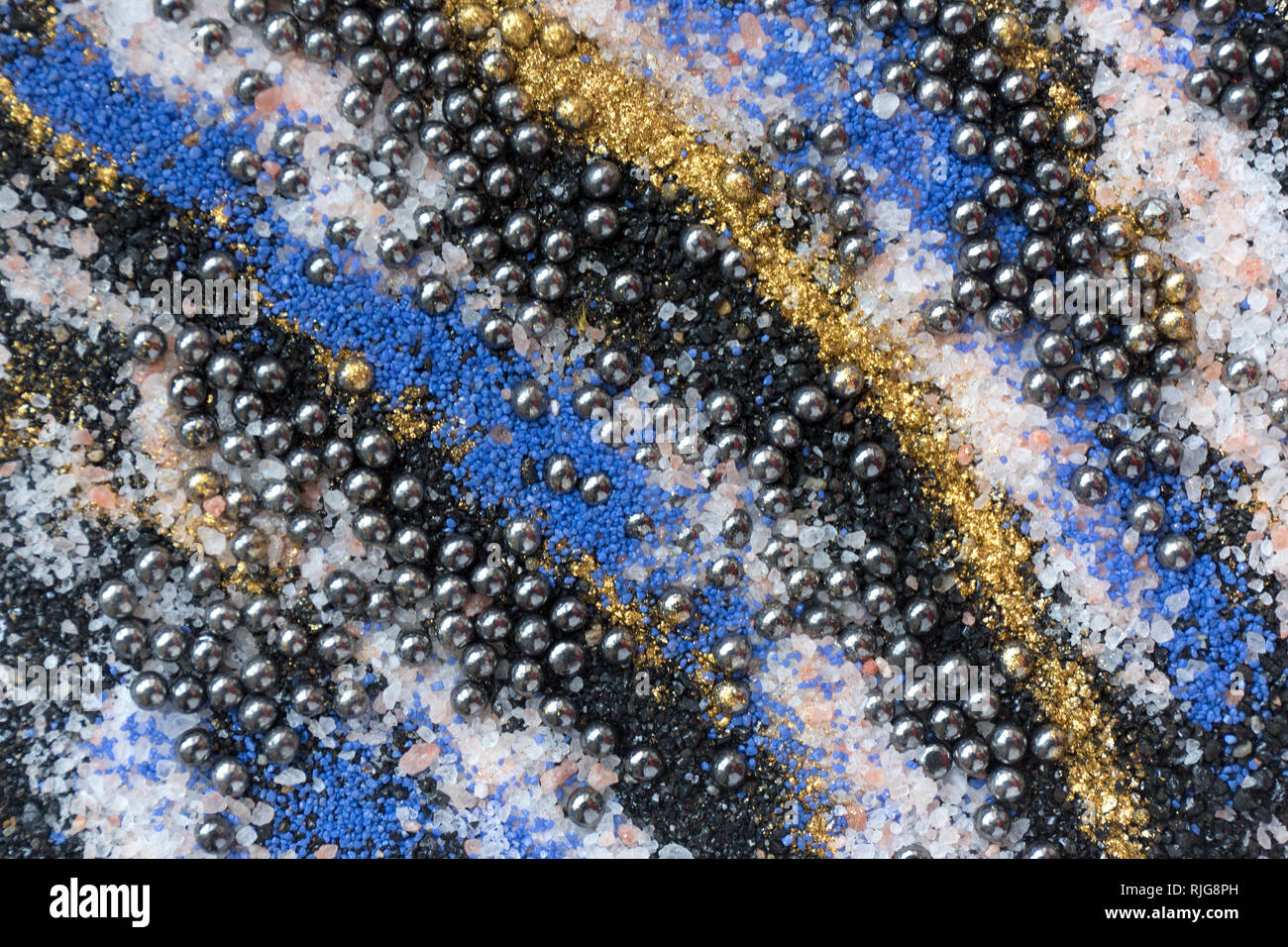 Layered colorful sand pattern. Marble style background. Blue and gold ...