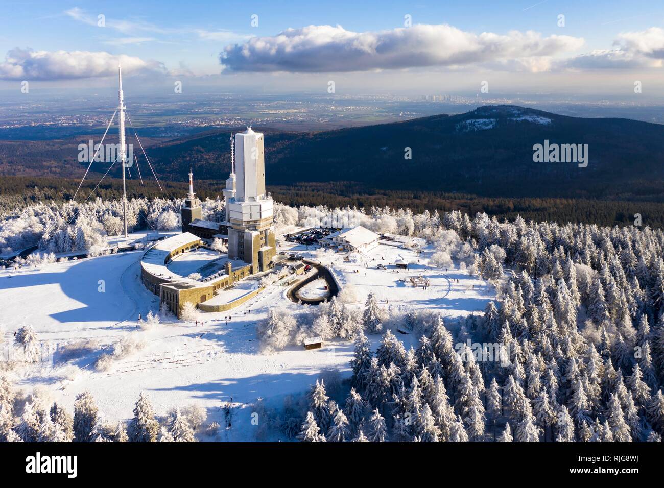 Drone shot, transmission mast of the Hessian radio, Grosser Feldberg in ...