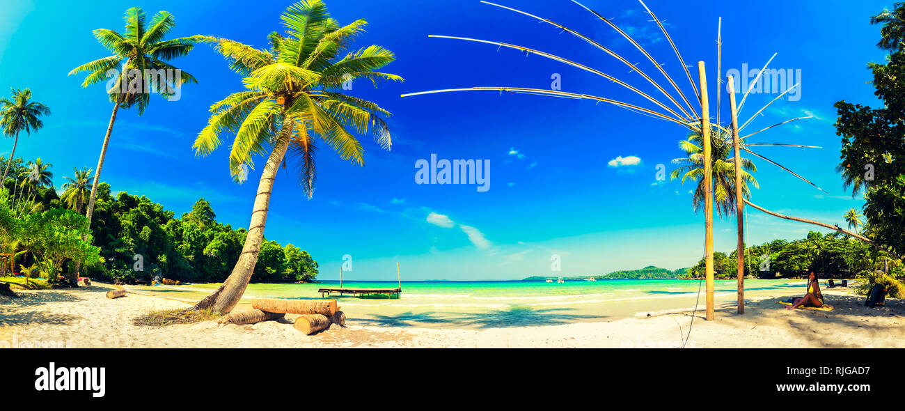 Nature panoramic landscape: Amazing Panorama sandy tropical beach with ...