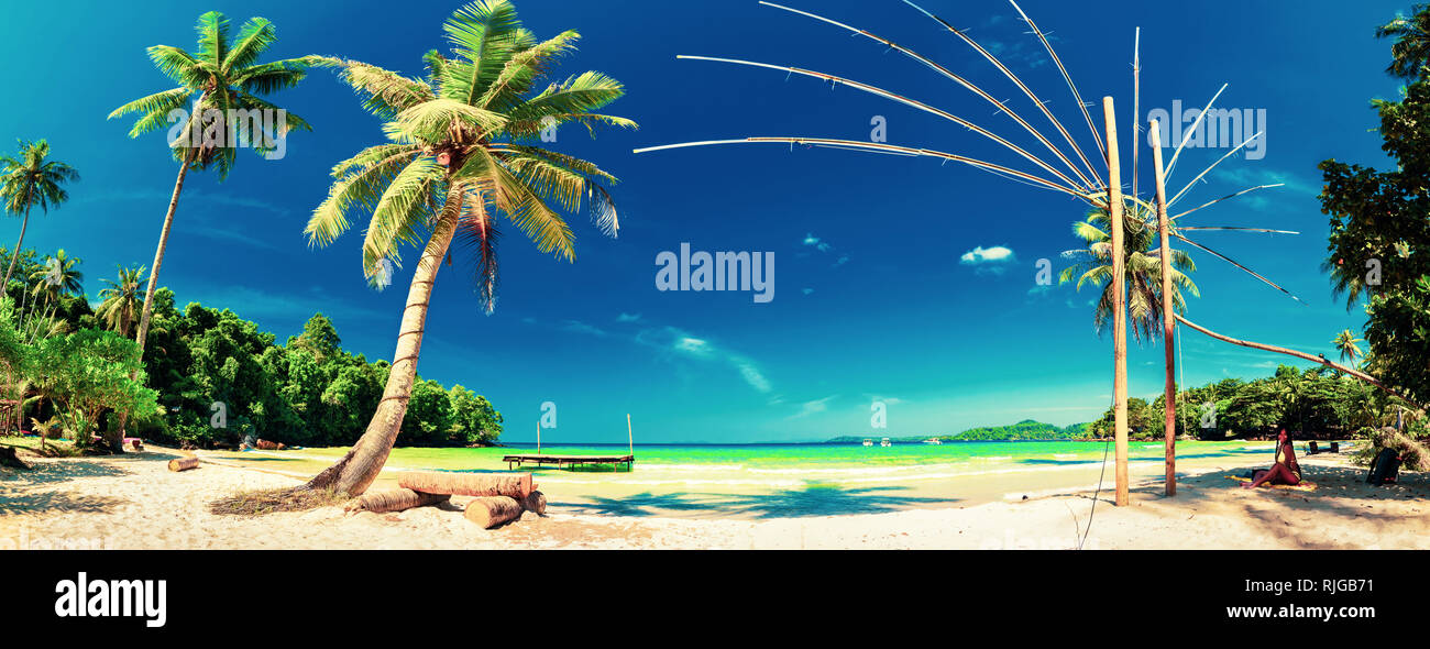 Nature panoramic landscape: Amazing Panorama sandy tropical beach with ...