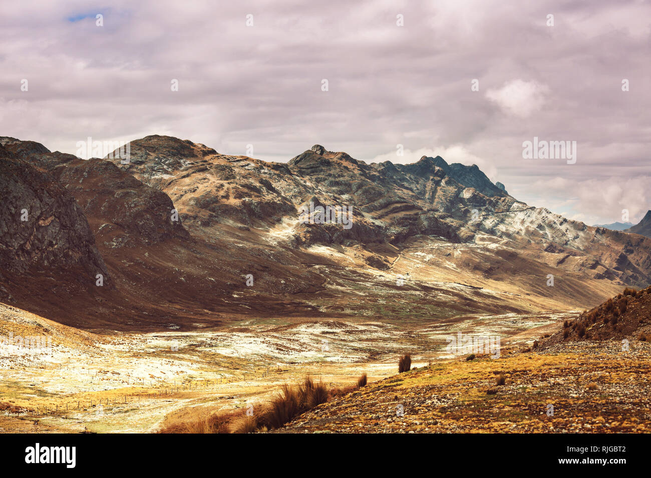 Landscape of high mountain in the Andes, near Huaraz, Peru Stock Photo ...