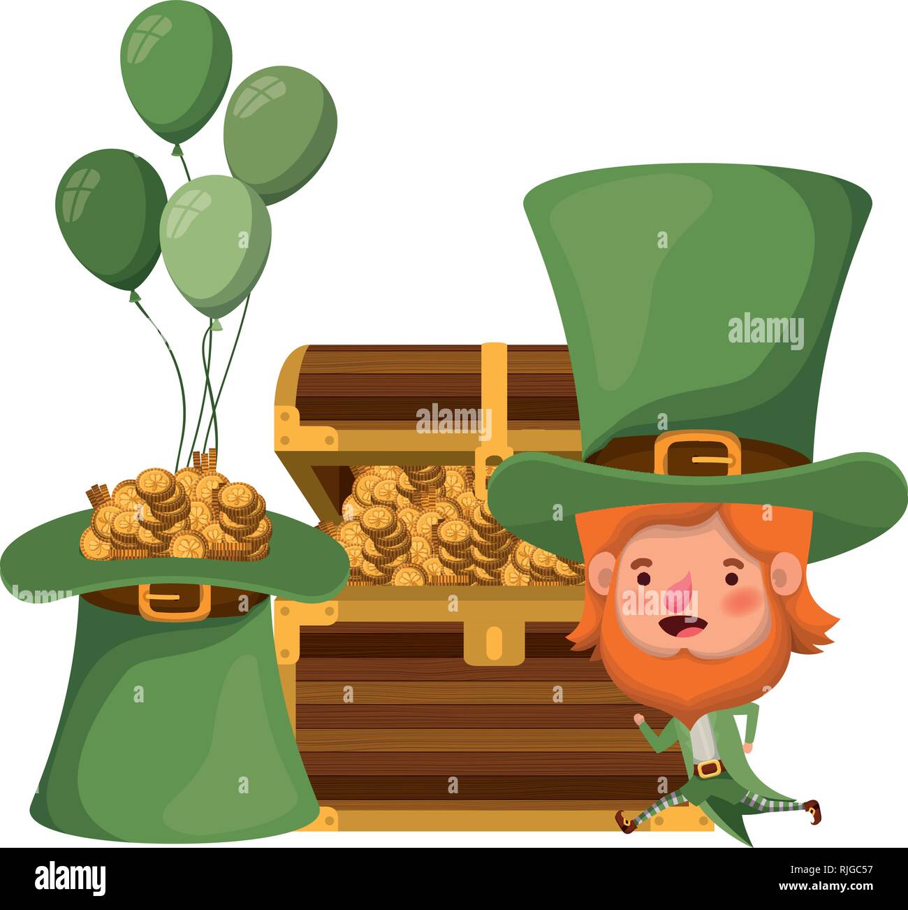 leprechaun with chest and coins character Stock Vector Image & Art - Alamy