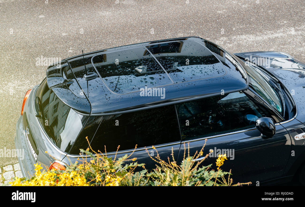 PARIS, FRANCE - MAR 31, 2018: View from above of mini cooper car ...