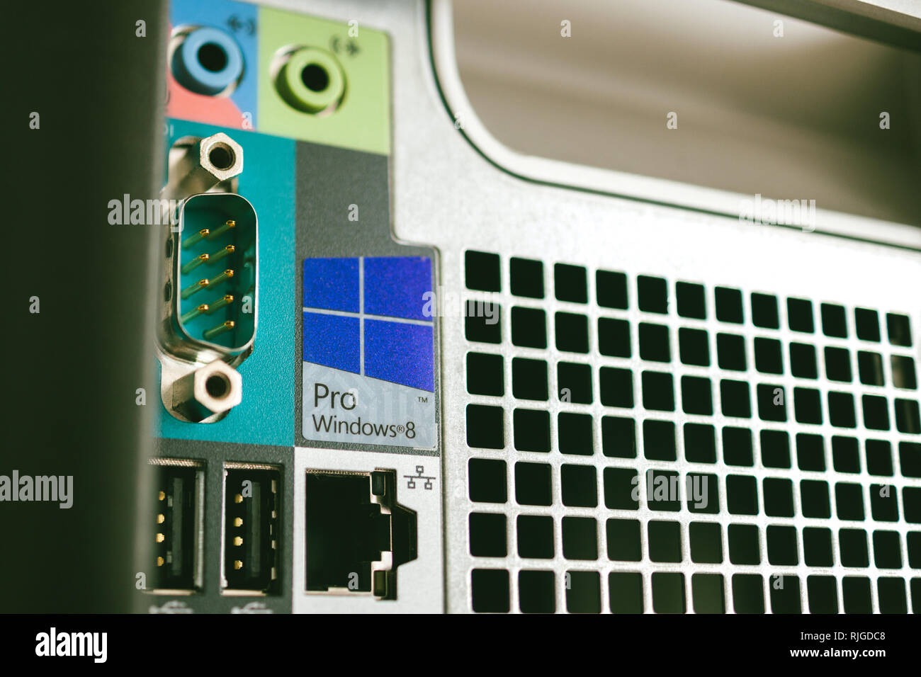 LONDON, UNITED KINGDOM - JUN 30, 2014: Rear view of power PC ...