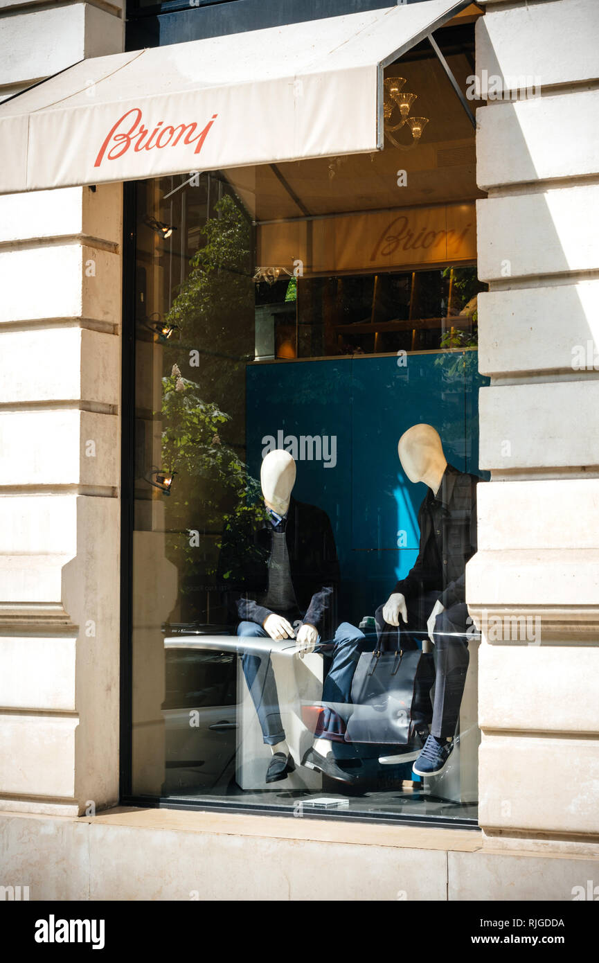 PARIS, FRANCE - MAY 21, 2016: Vertical image of Brioni luxury male ...