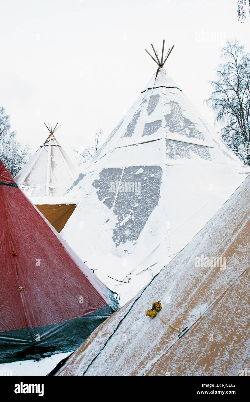 Teepee tents at winter Stock Photo - Alamy