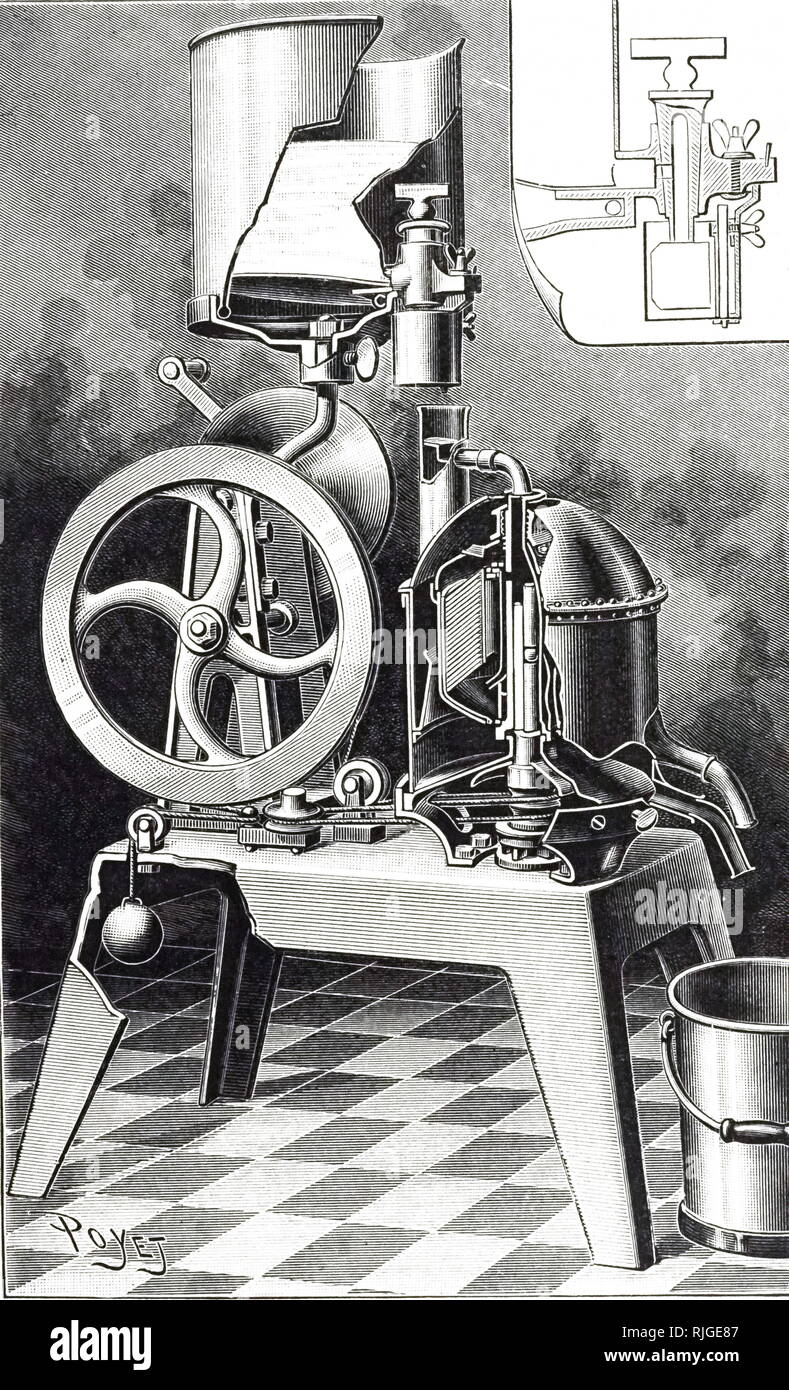 An engraving depicting a centrifugal cream extractor. Dated 19th ...
