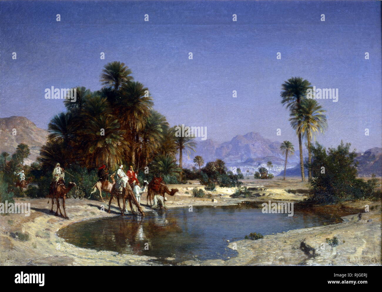 Leon-Adolphe Belly 1827-1877 the caravan in the desert oasis. Leon ...