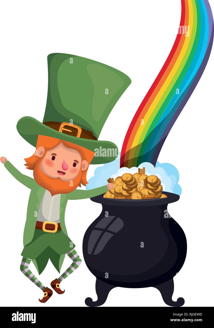 rainbow with leprechaun cauldron isolated icon Stock Vector Image & Art ...