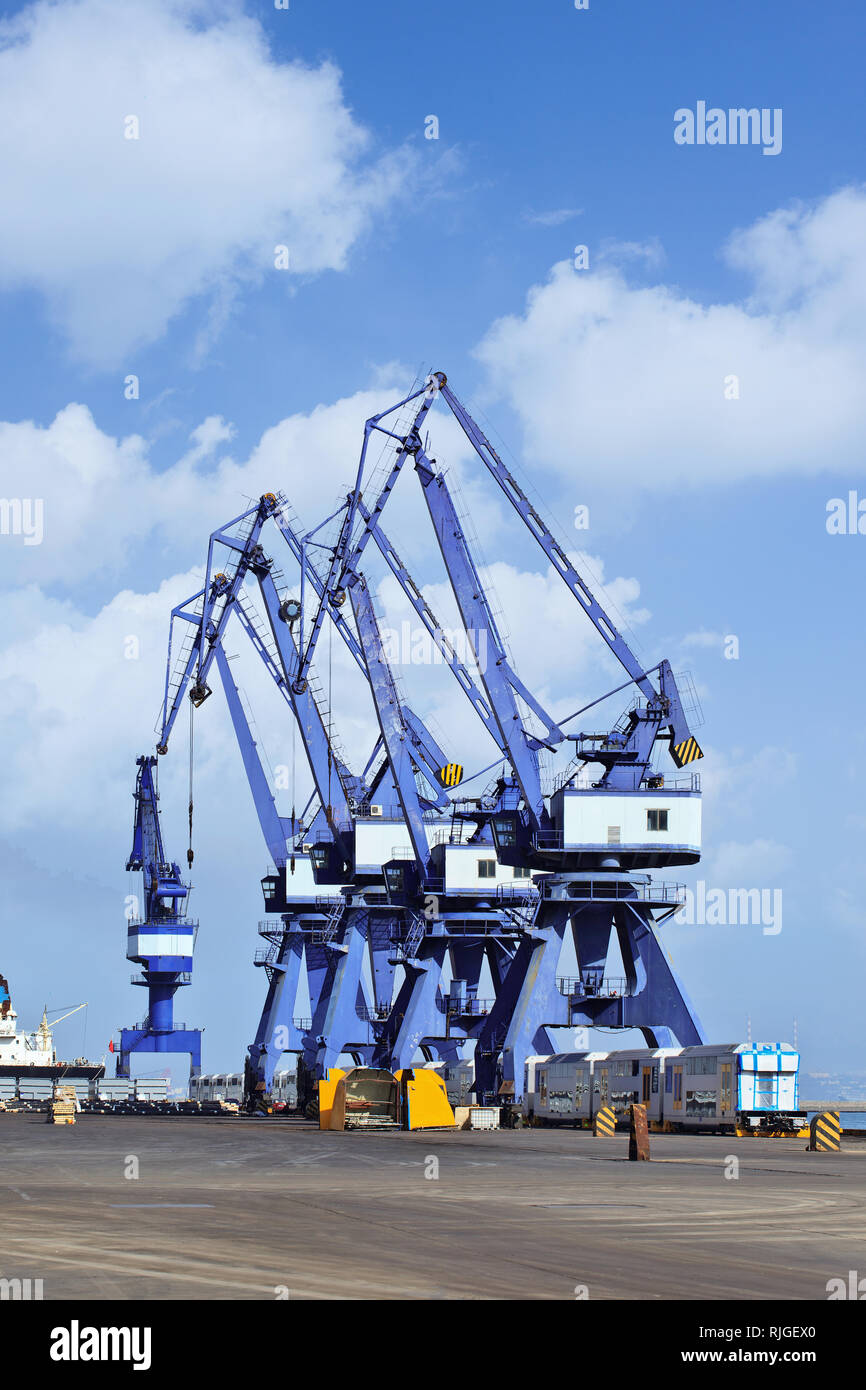 Massive cranes at Port of Dalian, Liaoning Province, most northern ice ...